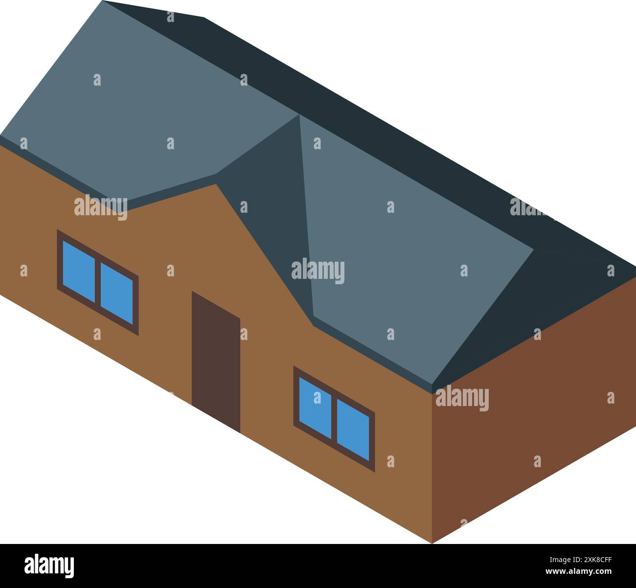 Simple isometric illustration of a modern suburban house with a grey ...