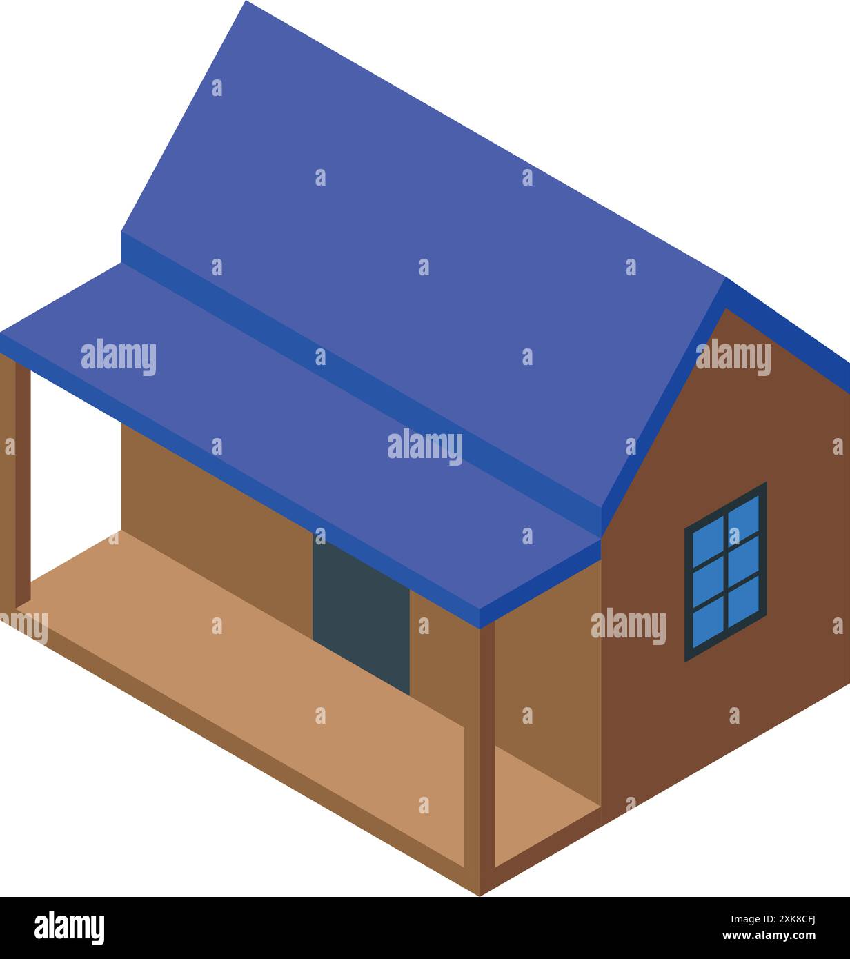 Simple isometric illustration of a small wooden house with a porch and ...