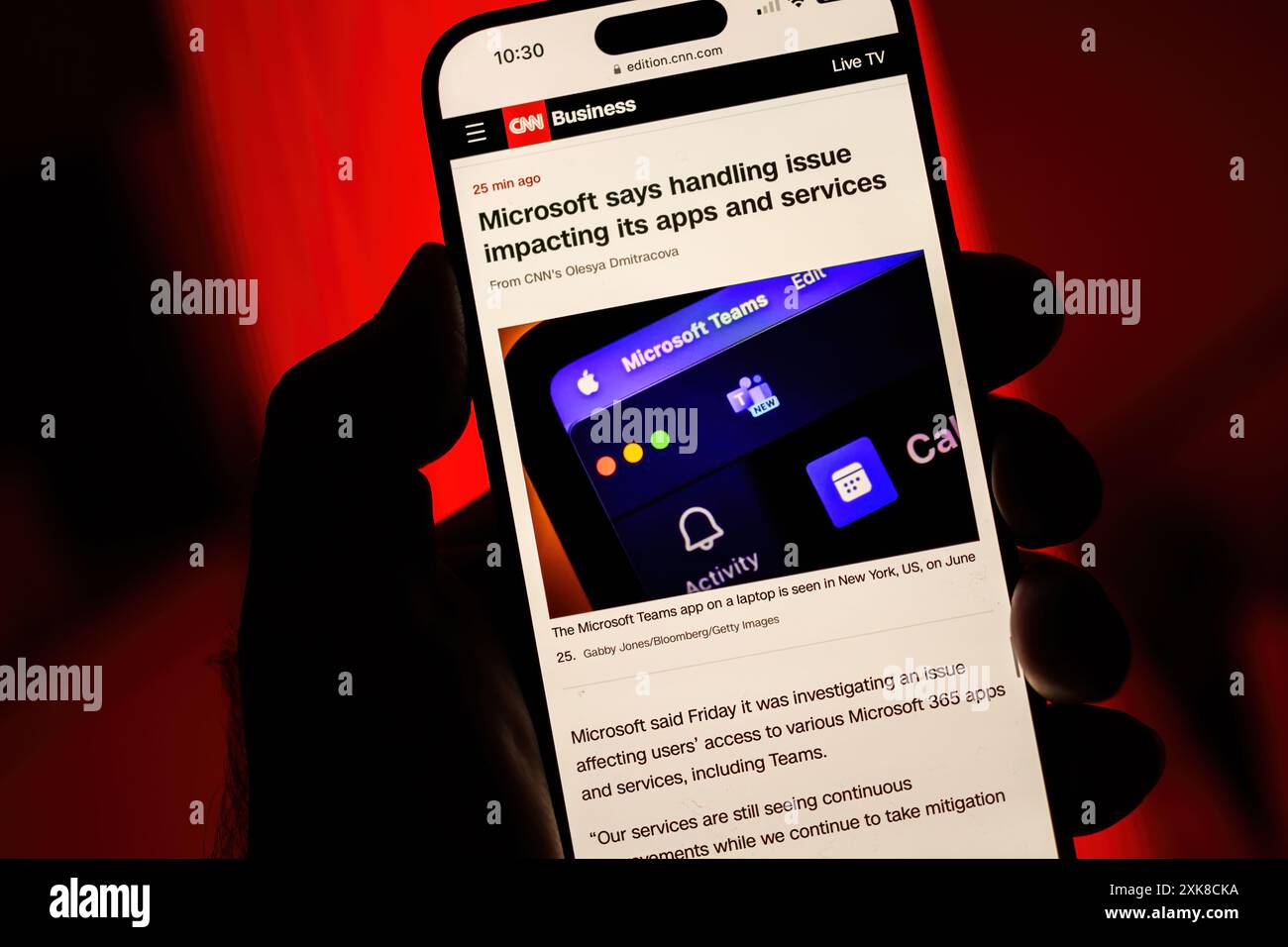 Paris, France - Jul 20, 2024: A smartphone screen displays a CNN Business article about ...