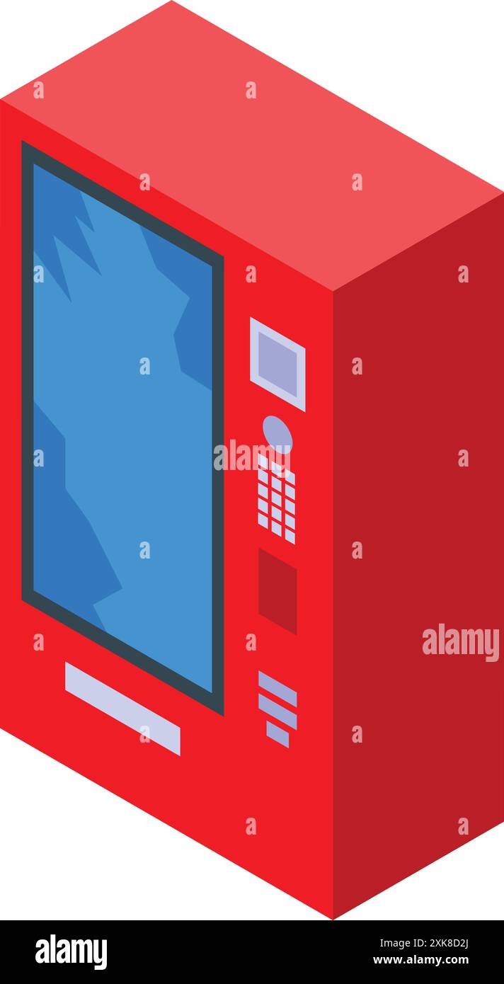 Red vending machine displaying products, with a large screen and a ...