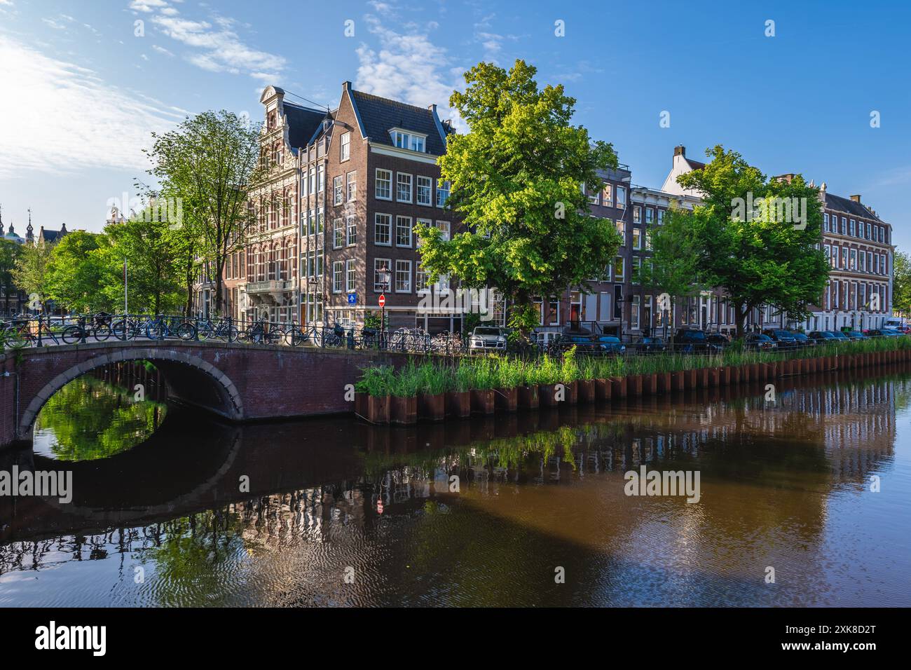 Scenery of Leidsegracht, a canal located in Amsterdam, Dutch, the ...