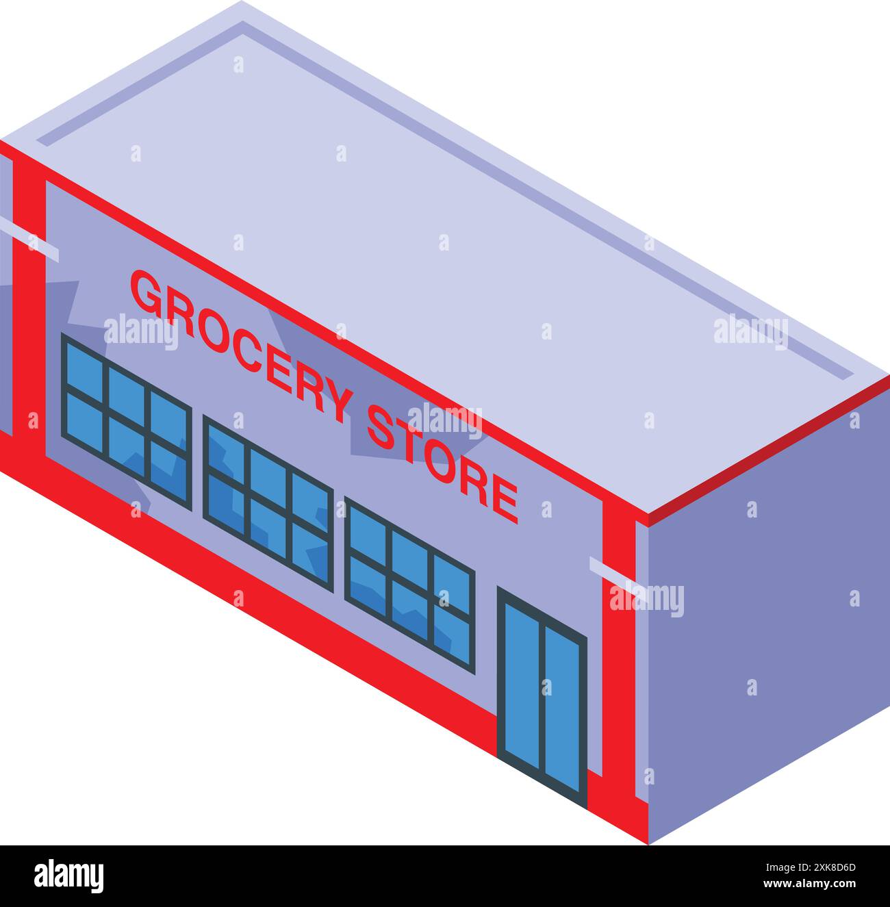 Isometric illustration of a grocery store exterior with large windows ...