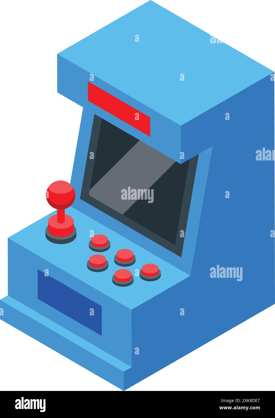 Blue retro arcade game machine displaying playing screen with joystick and round buttons Stock ...