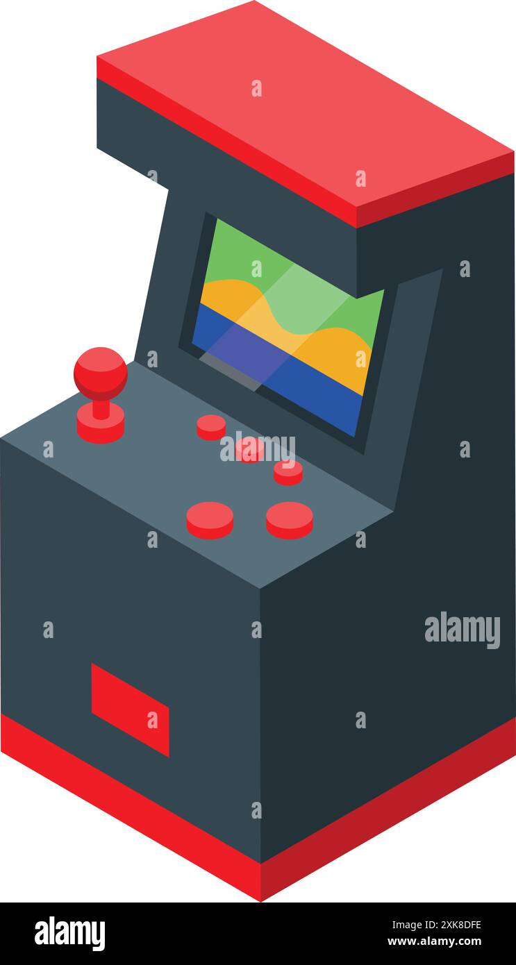 Classic arcade game machine with colorful buttons and a joystick, inviting players to enjoy a ...