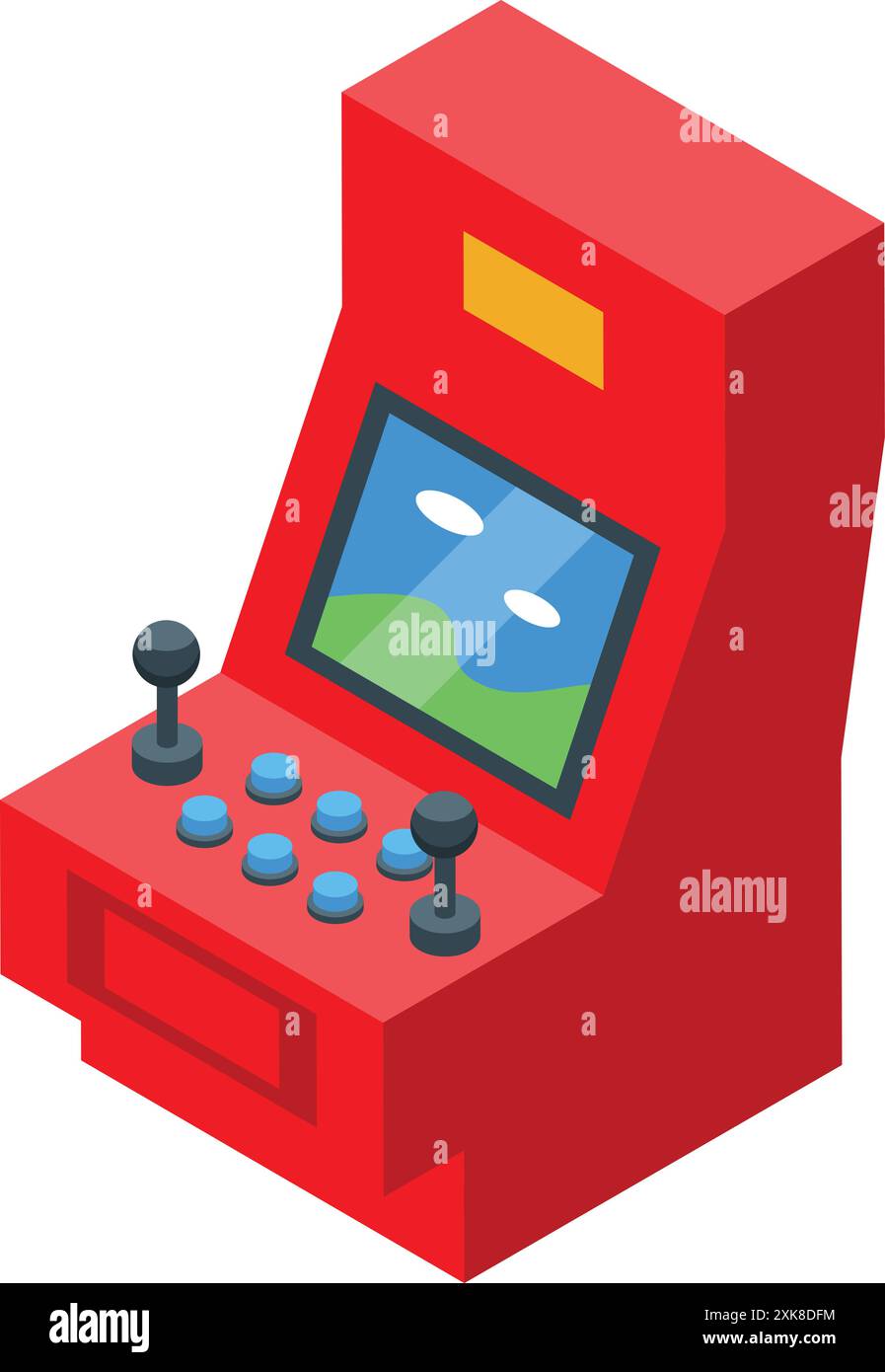 Red arcade game machine displaying gaming interface with buttons and joysticks Stock Vector ...