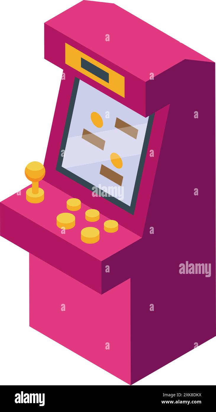 Retro arcade game showing playing screen with joystick and buttons, isometric view Stock Vector ...