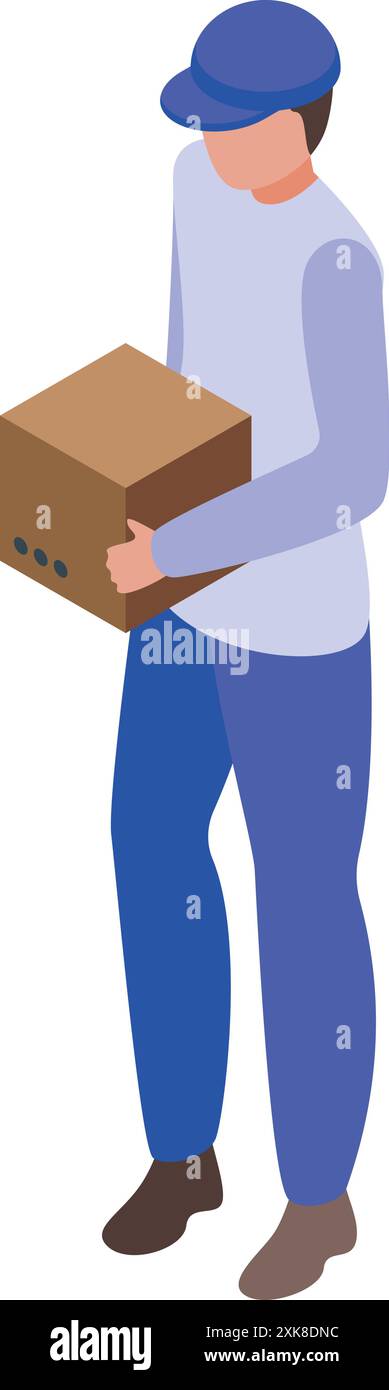 Delivery man in uniform carrying parcel, isometric illustration Stock ...