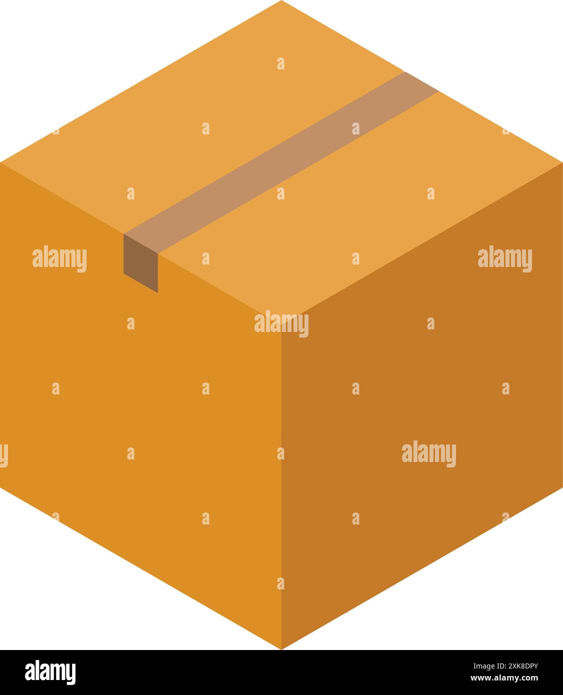Simple sealed cardboard box standing up is seen in an isometric view ...