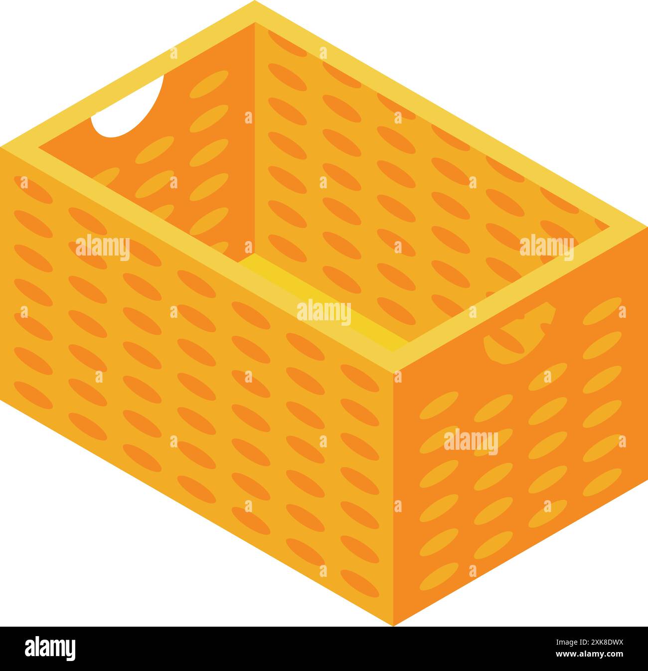 Empty rectangular wicker basket standing on corner in isometric view ...