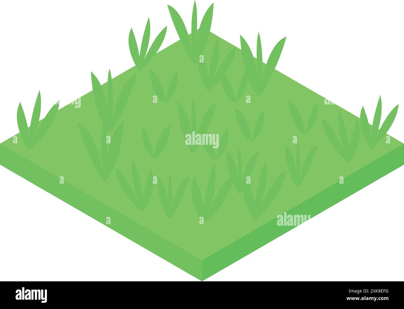 Green grass growing on square soil ground patch isometric view isolated ...