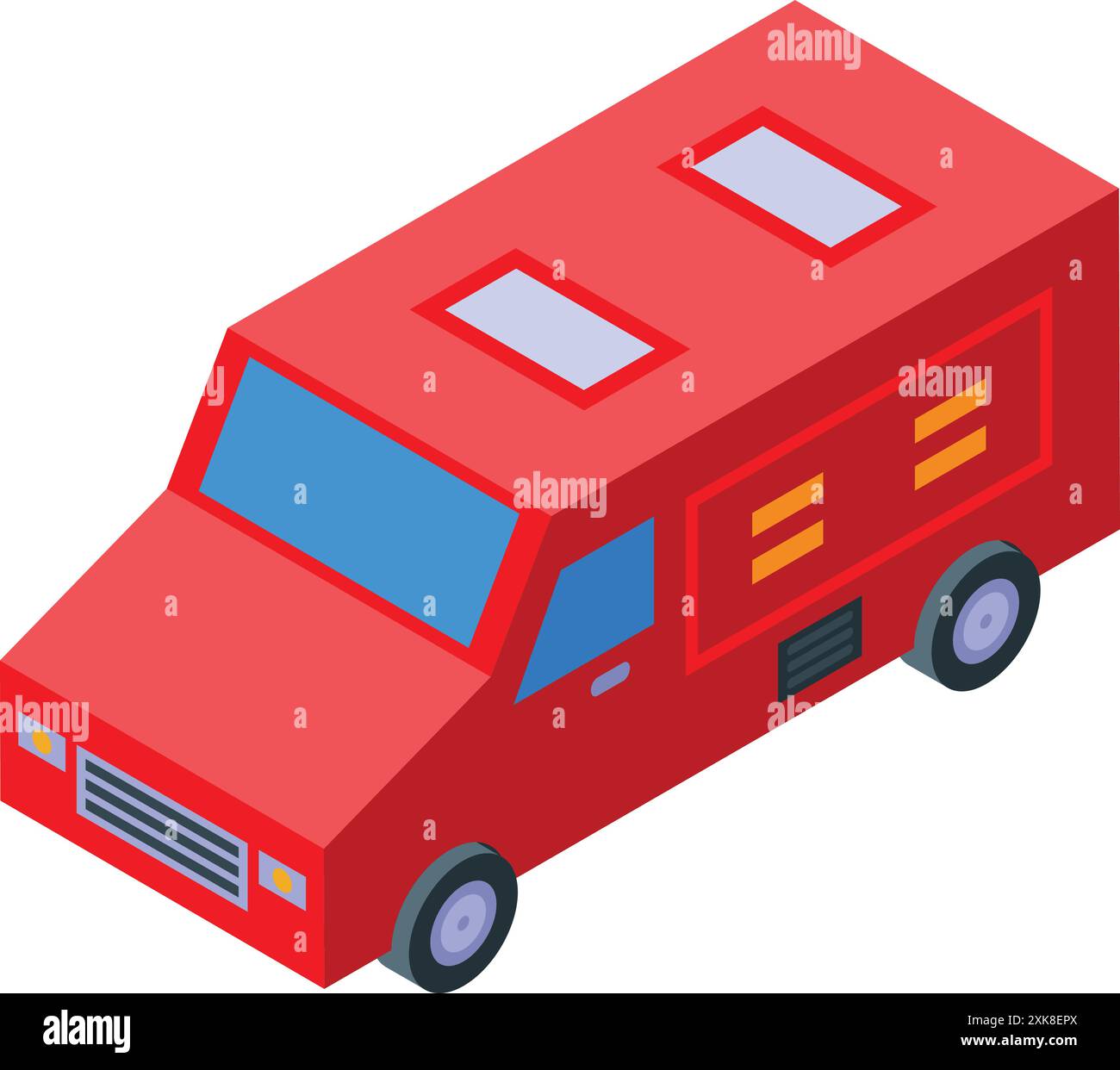 Red armored security van transporting money and valuables in isometric ...