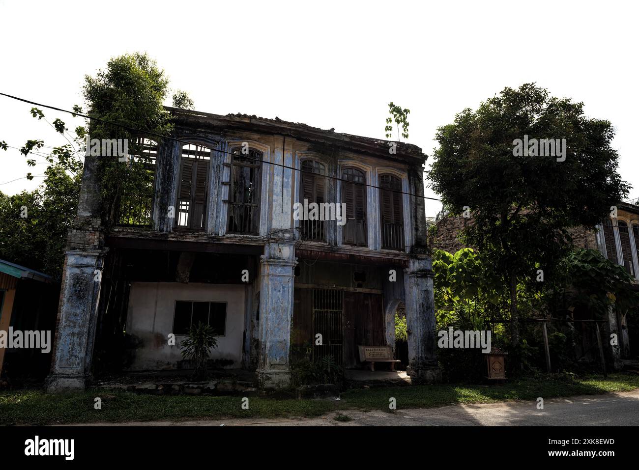 View of dilapidated and abandoned tin mining town of Papan in the ...