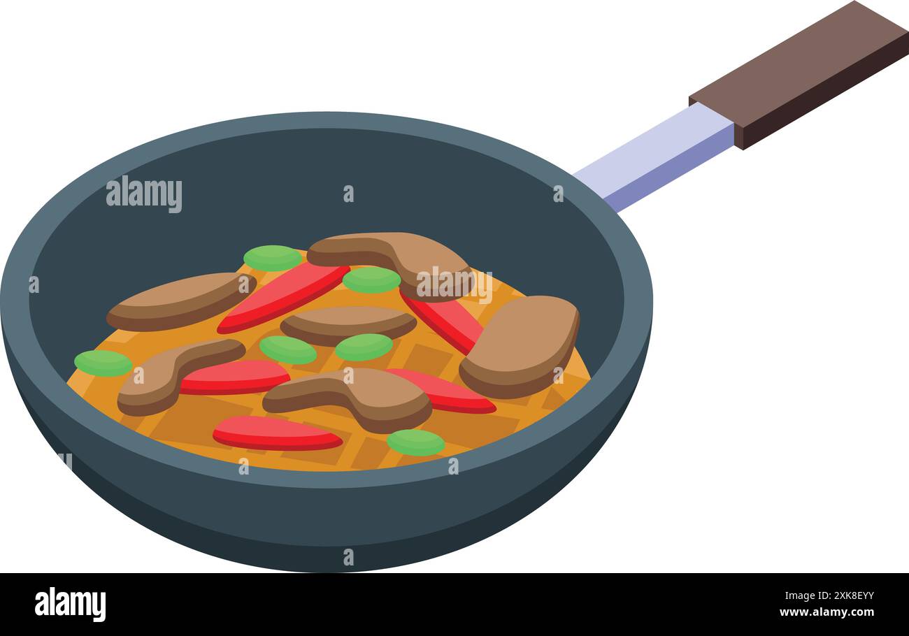 Wok pan cooking delicious asian food with vegetables and meat over ...