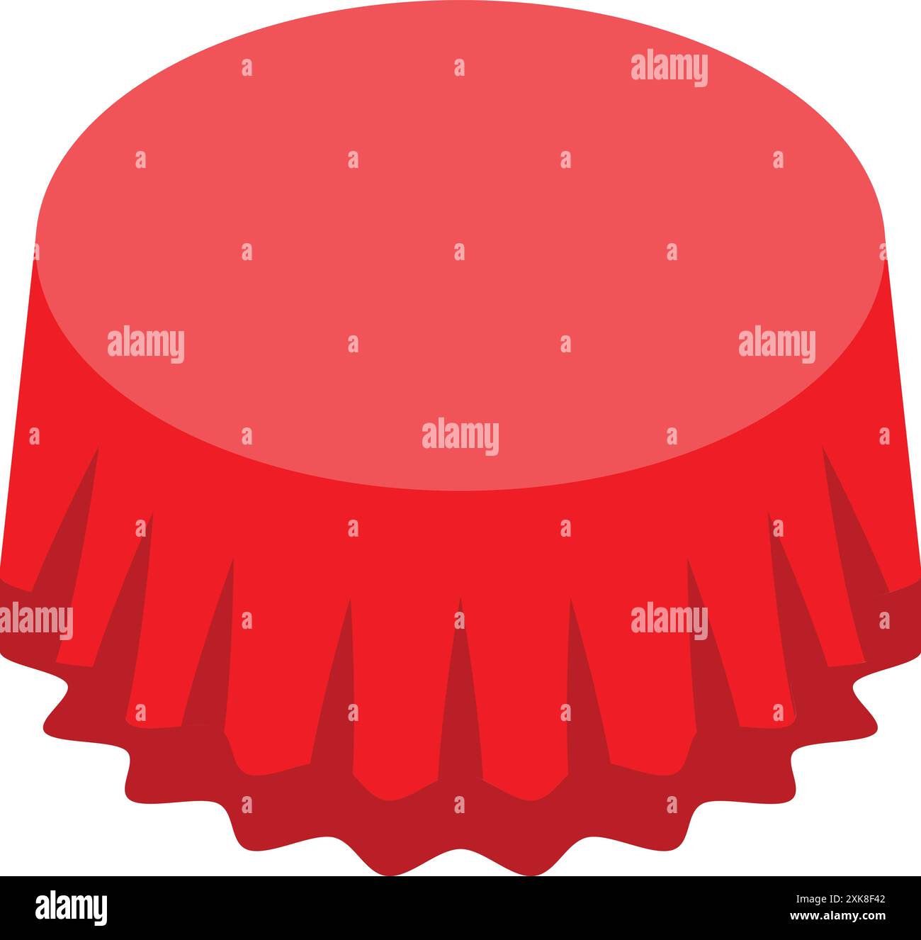 Round table covered with red tablecloth standing isolated on white ...