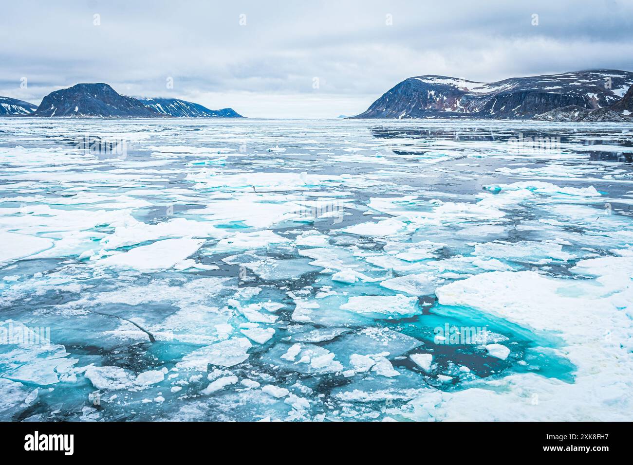 Arctic Icebergs with Ice Flows Stock Photo - Alamy