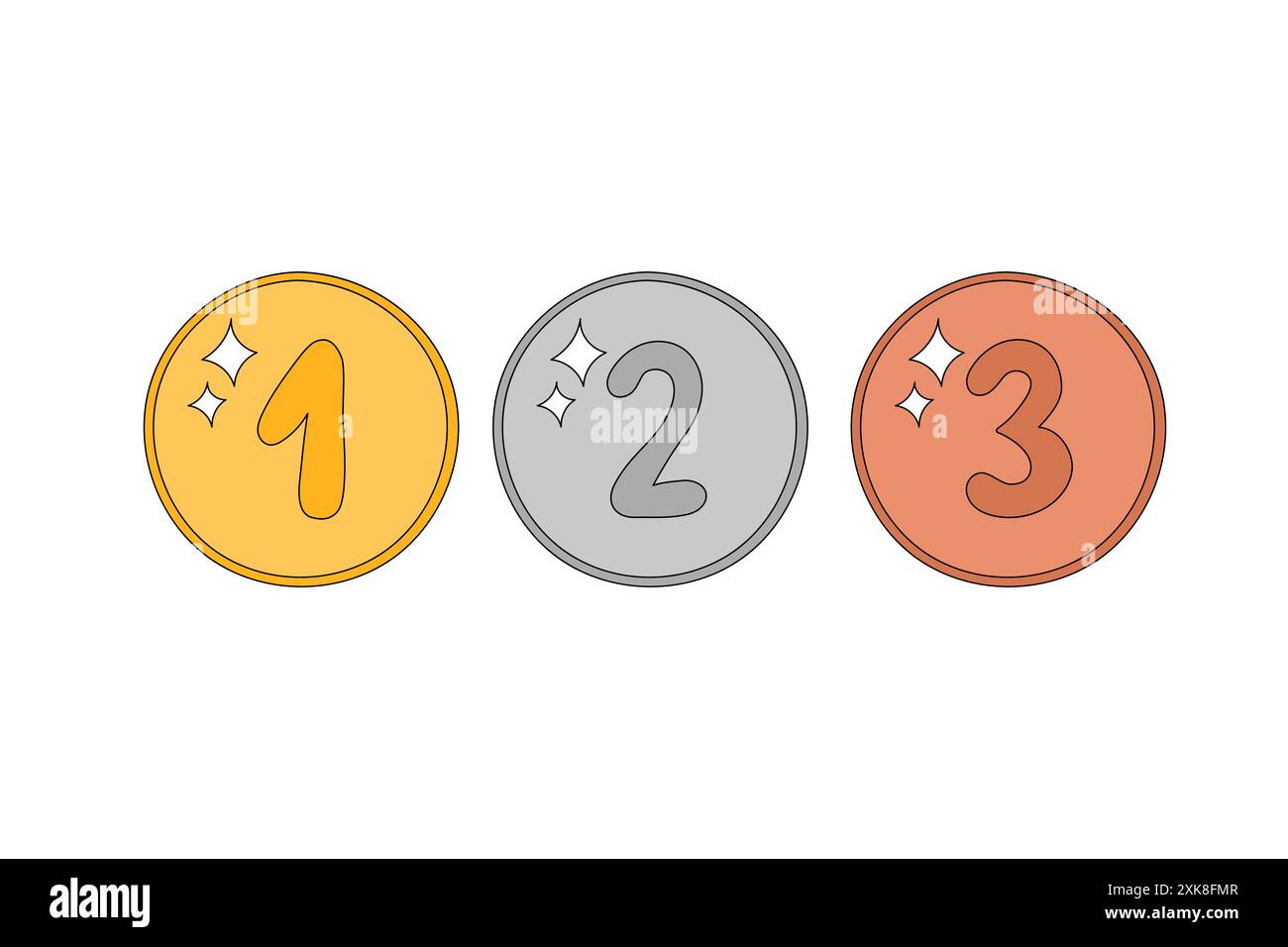 Medals set vector illustration. Doodle prizes golden, silver and bronze ...