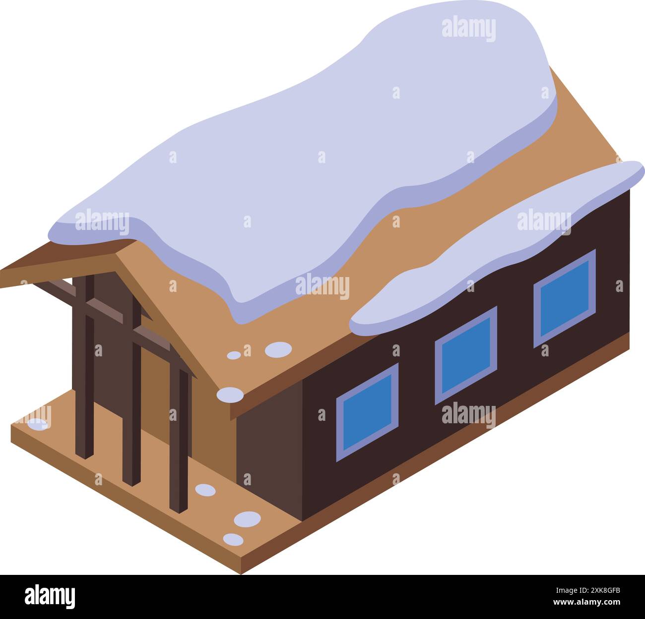 Isometric wooden chalet covered with snow during winter holidays Stock ...