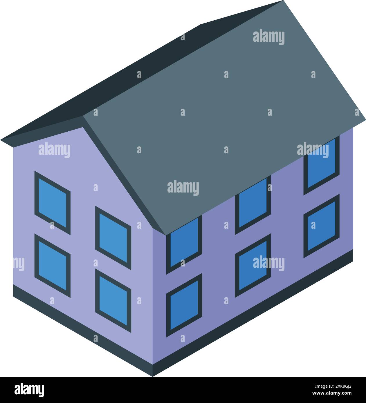 Simple two storey house with blue windows and a grey roof, showcasing a ...