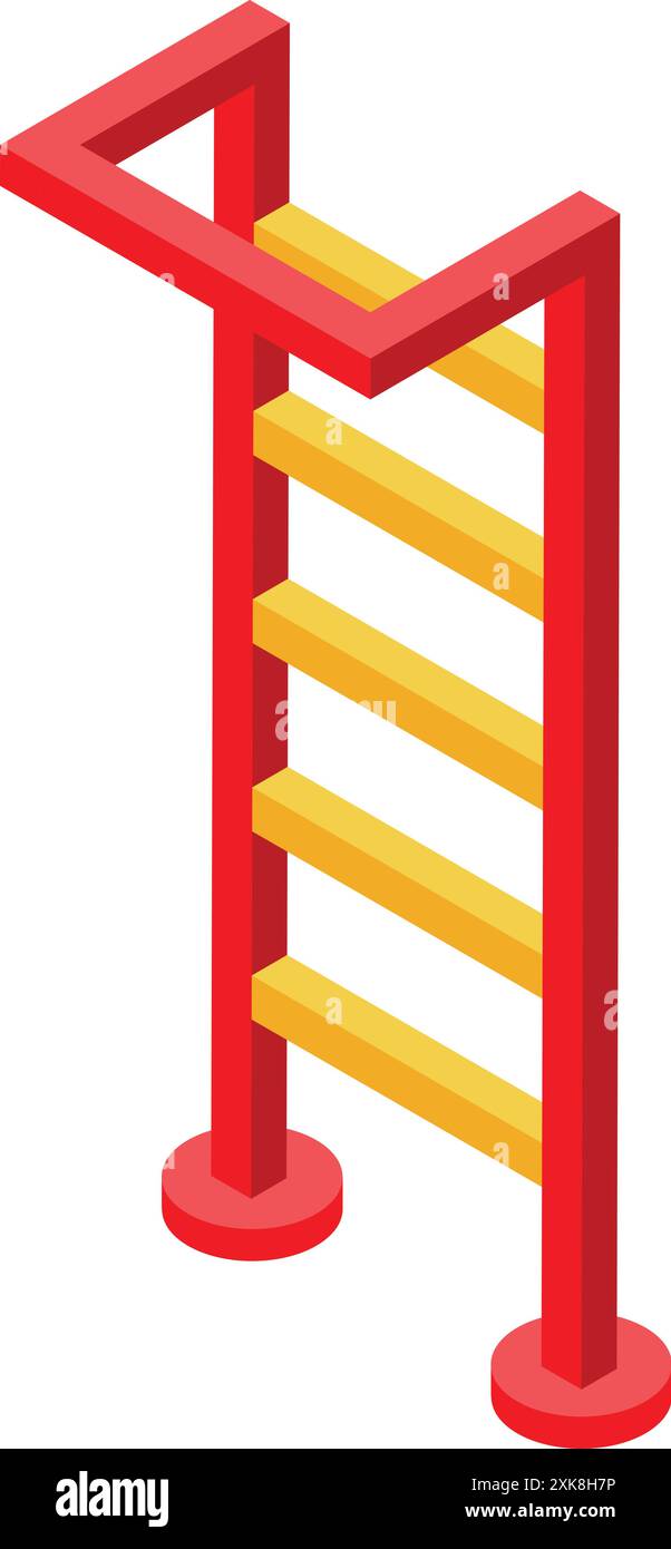 Red and yellow ladder standing up with an isometric perspective on a ...