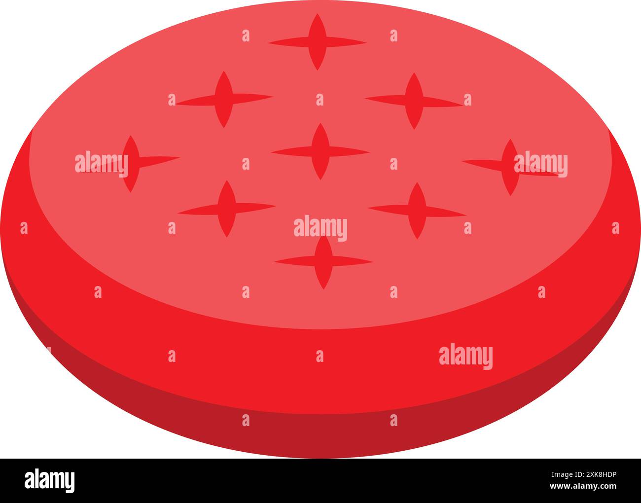 Round red ottoman with decorative buttons, providing comfortable ...