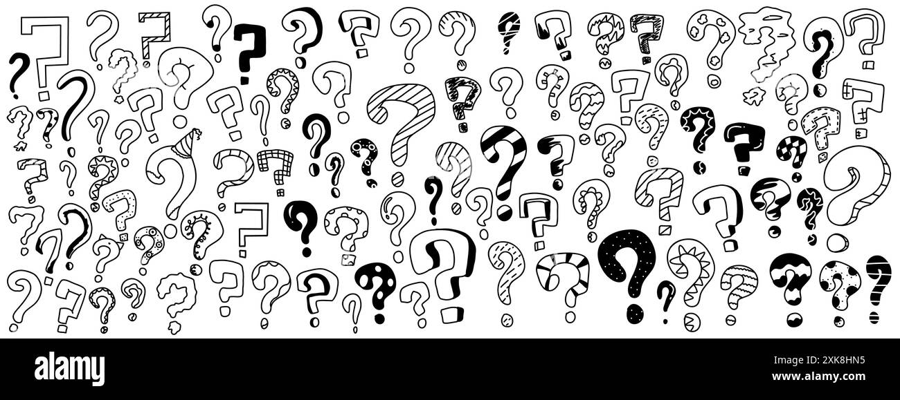 Hand-drawn question mark icons on white background. Variety of icons ...