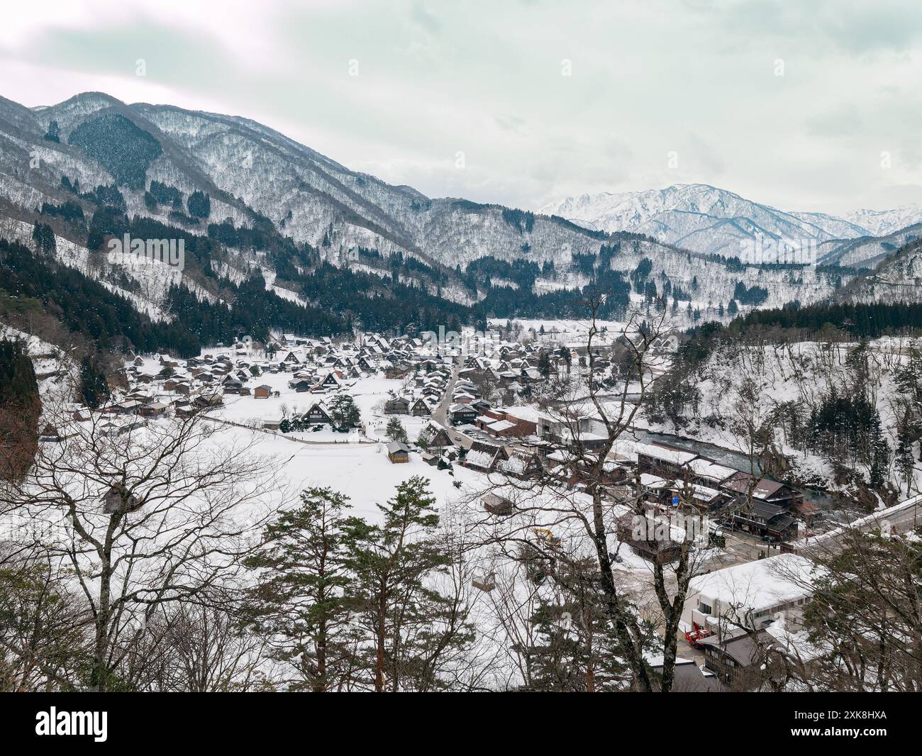 High angle daytime view of the landscape from Ogimachi Castle ...