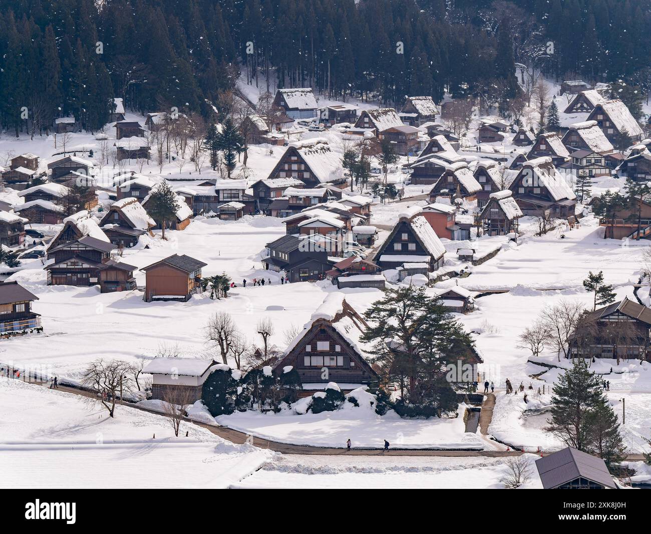 High angle daytime view of the landscape from Ogimachi Castle ...