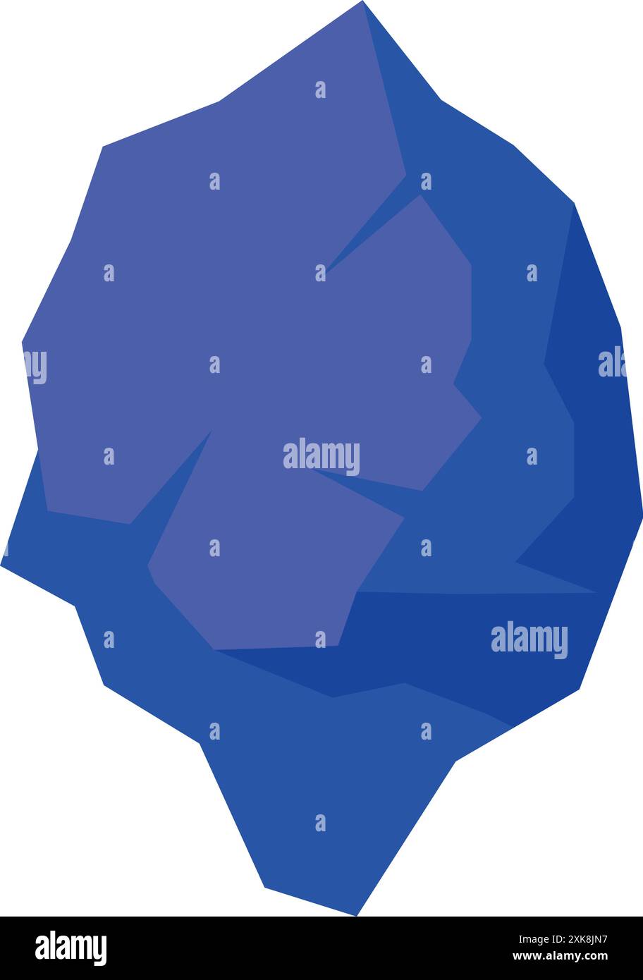 Blue geometric shape resembling a rock formation is standing on a white ...