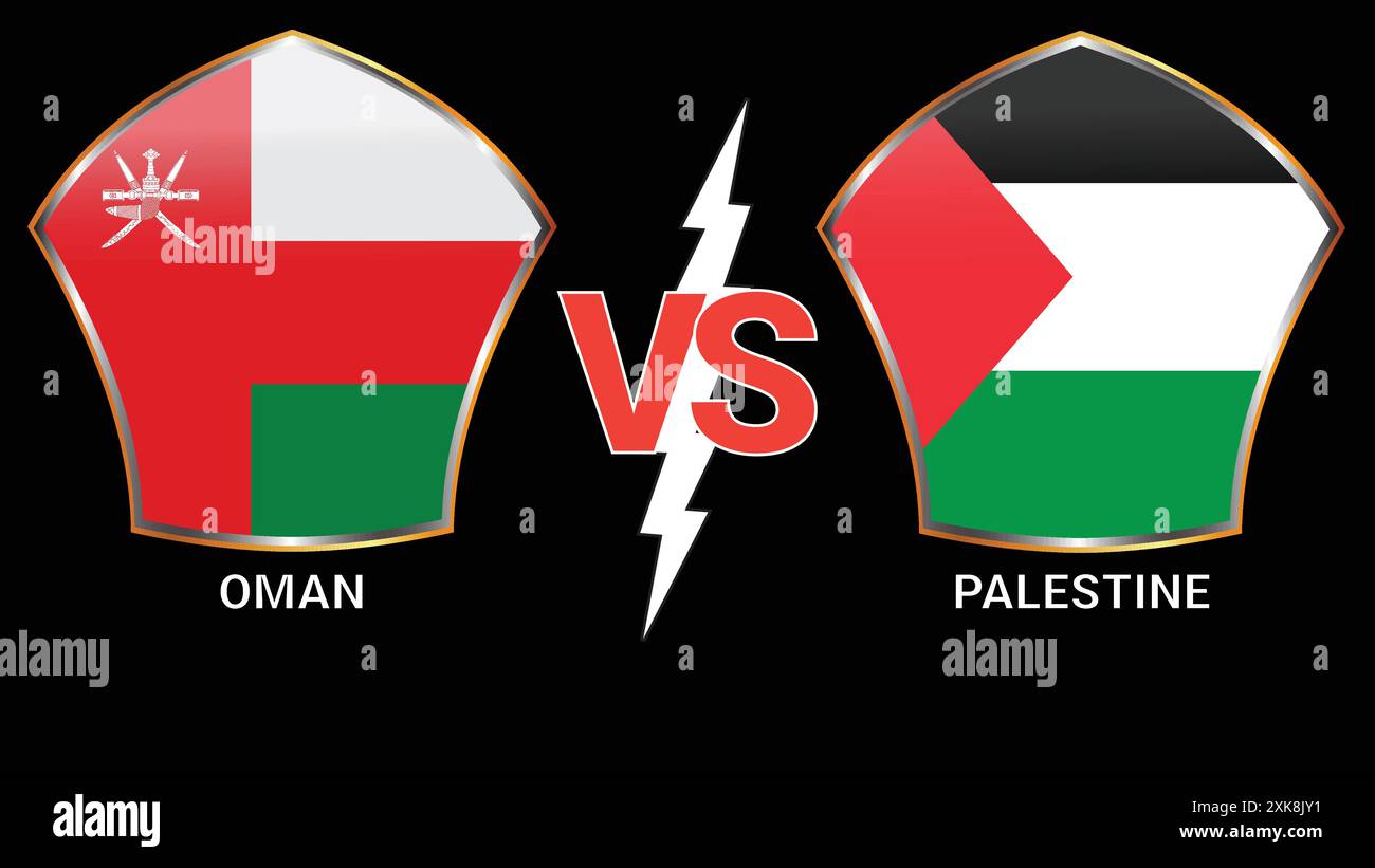 Oman vs Palestine Soccer football match with Black Background and ...
