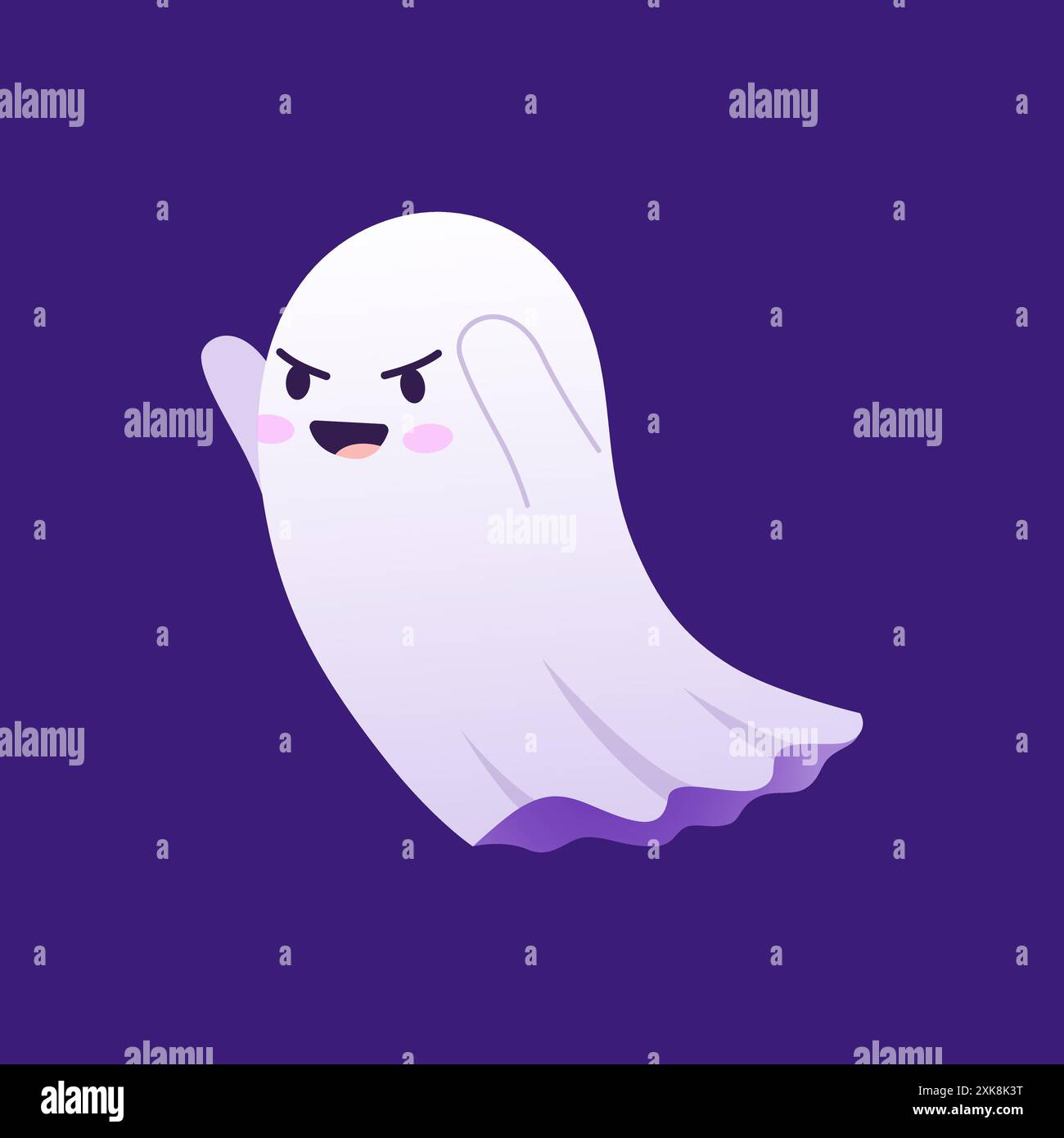 Halloween kawaii ghost character with mischievous face and raised arms ...