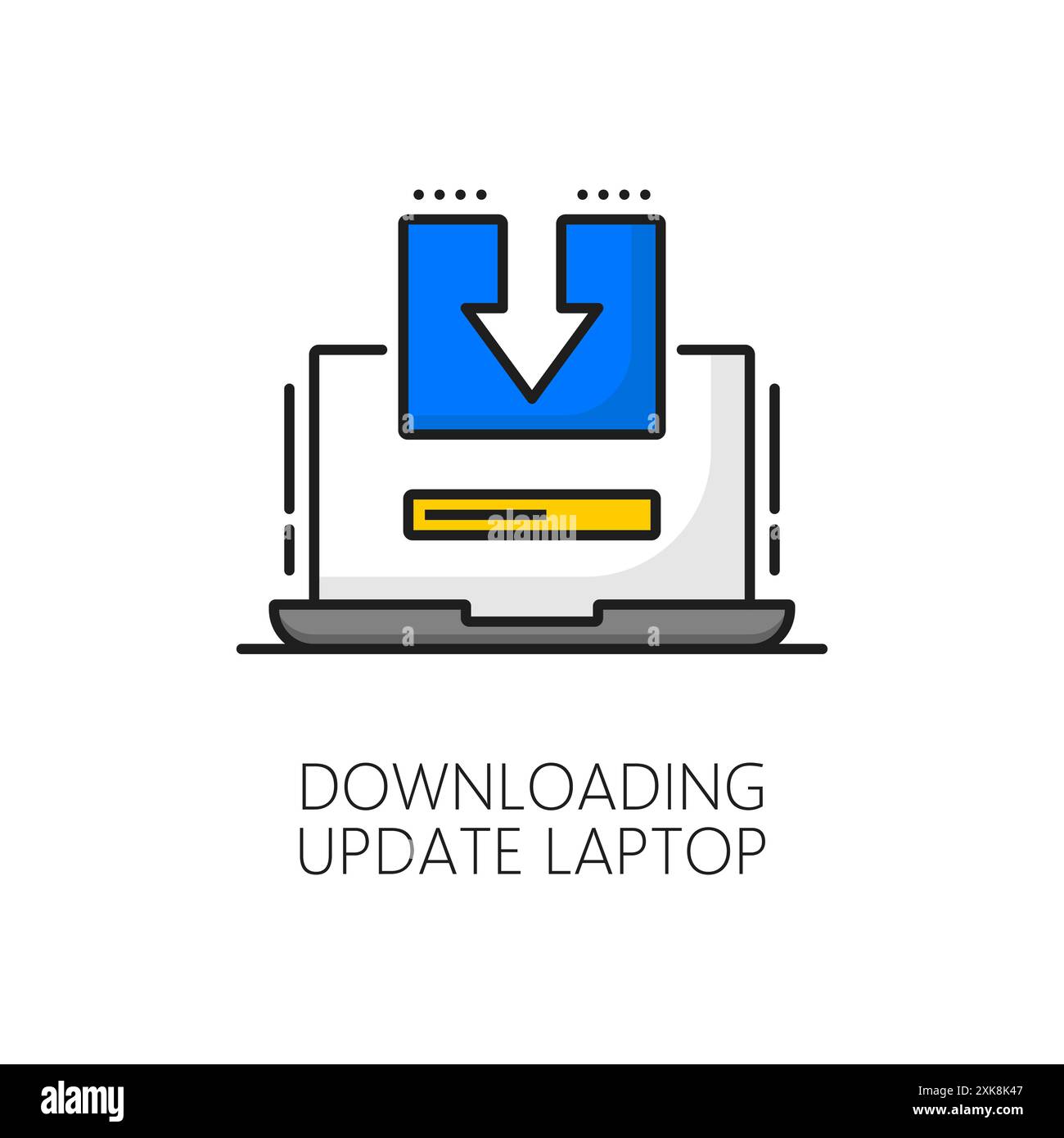 Laptop software update downloading color line icon. Personal computer ...