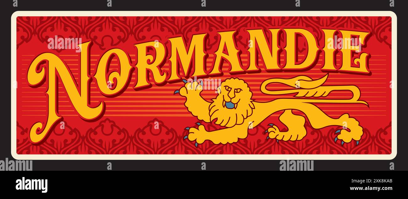 Normandie french region, France retro travel plate, vector vintage card ...
