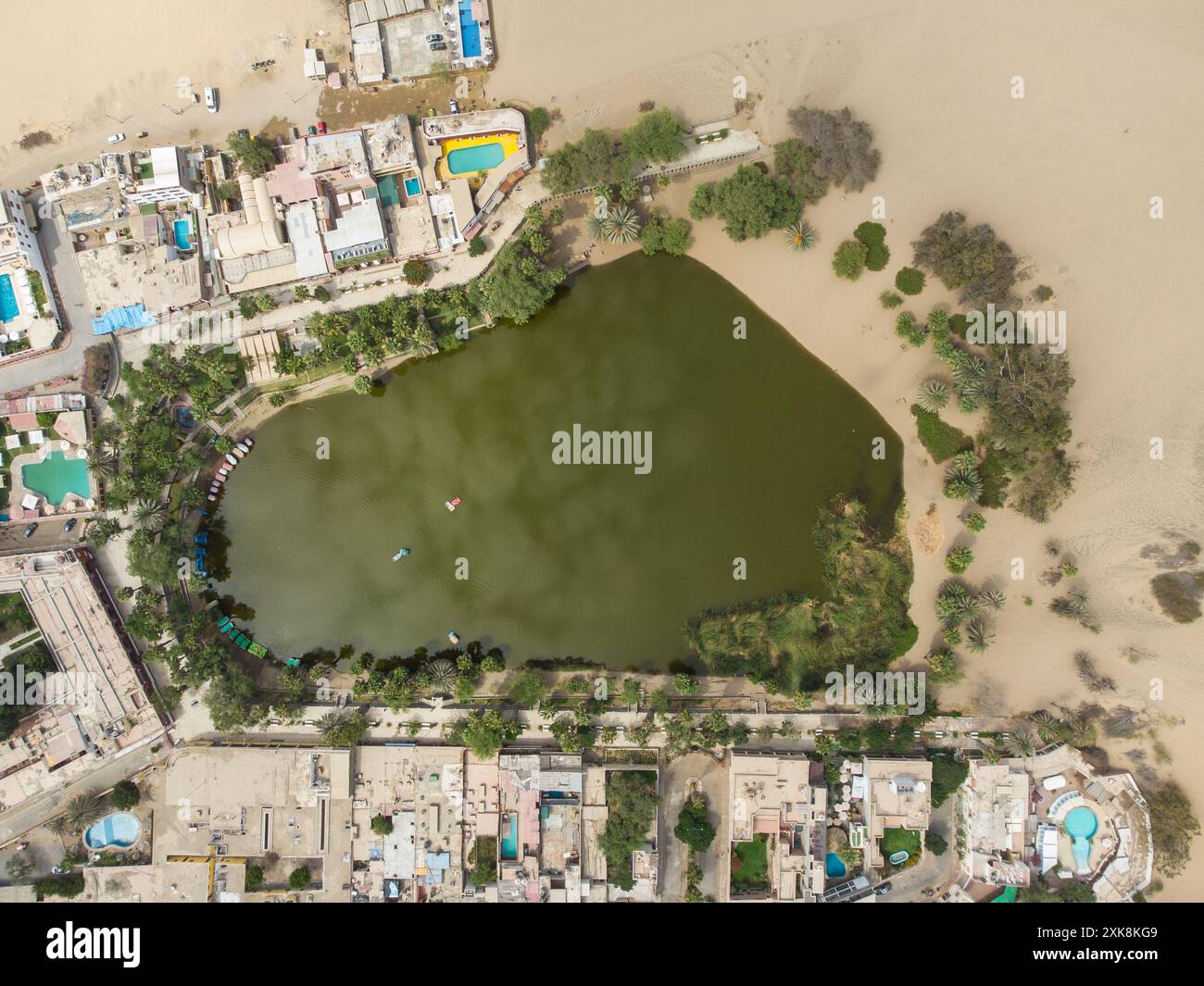 Huacachina, Peru: Top down photo of the Huacachina oasis lined with ...
