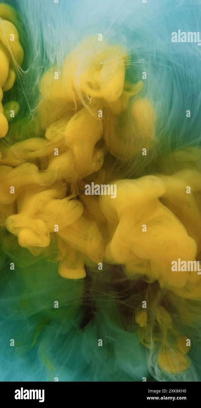 Haze glitter. Shiny fog cloud. Smog wave. Magical ink yellow azure blue ...