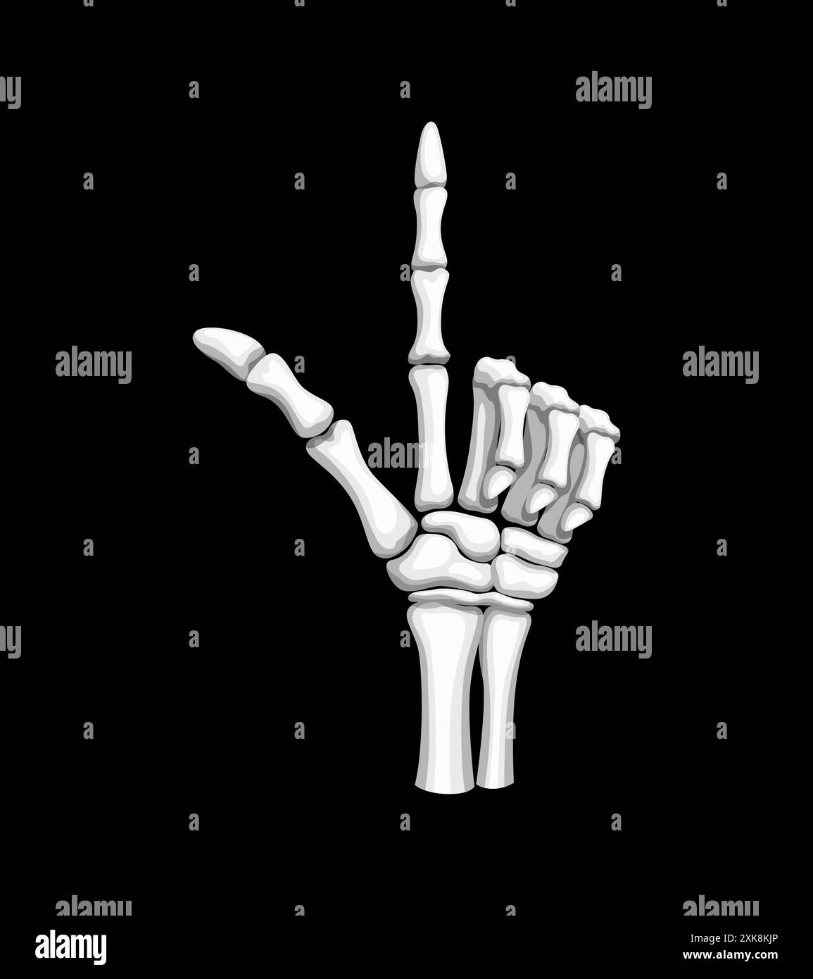 Skeleton hand making pointing up gesture. Isolated vector bony skeletal ...