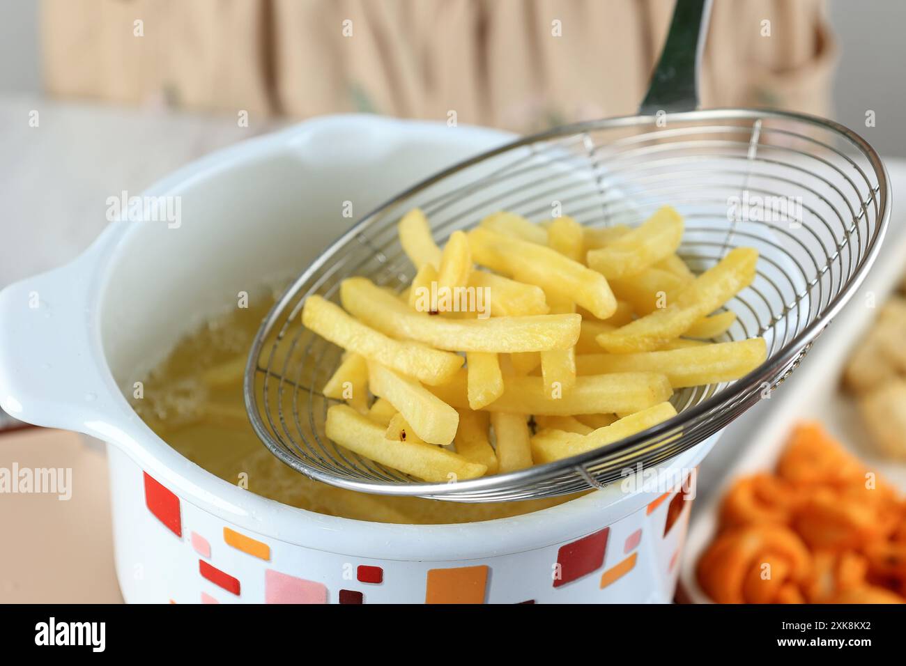 Close Up Cooking French Fries at Home, Deep Frying Potato Stick Fast ...