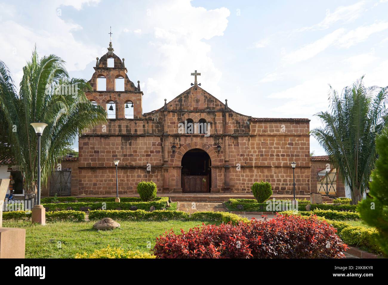Frontal view of the facade of the Santa Lucia de Guane Sanctuary, a ...