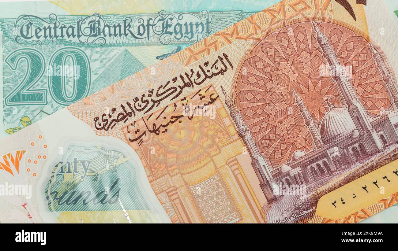 Egypt 10 and 20 Pounds New Polymer Banknotes Closeup Stock Photo - Alamy