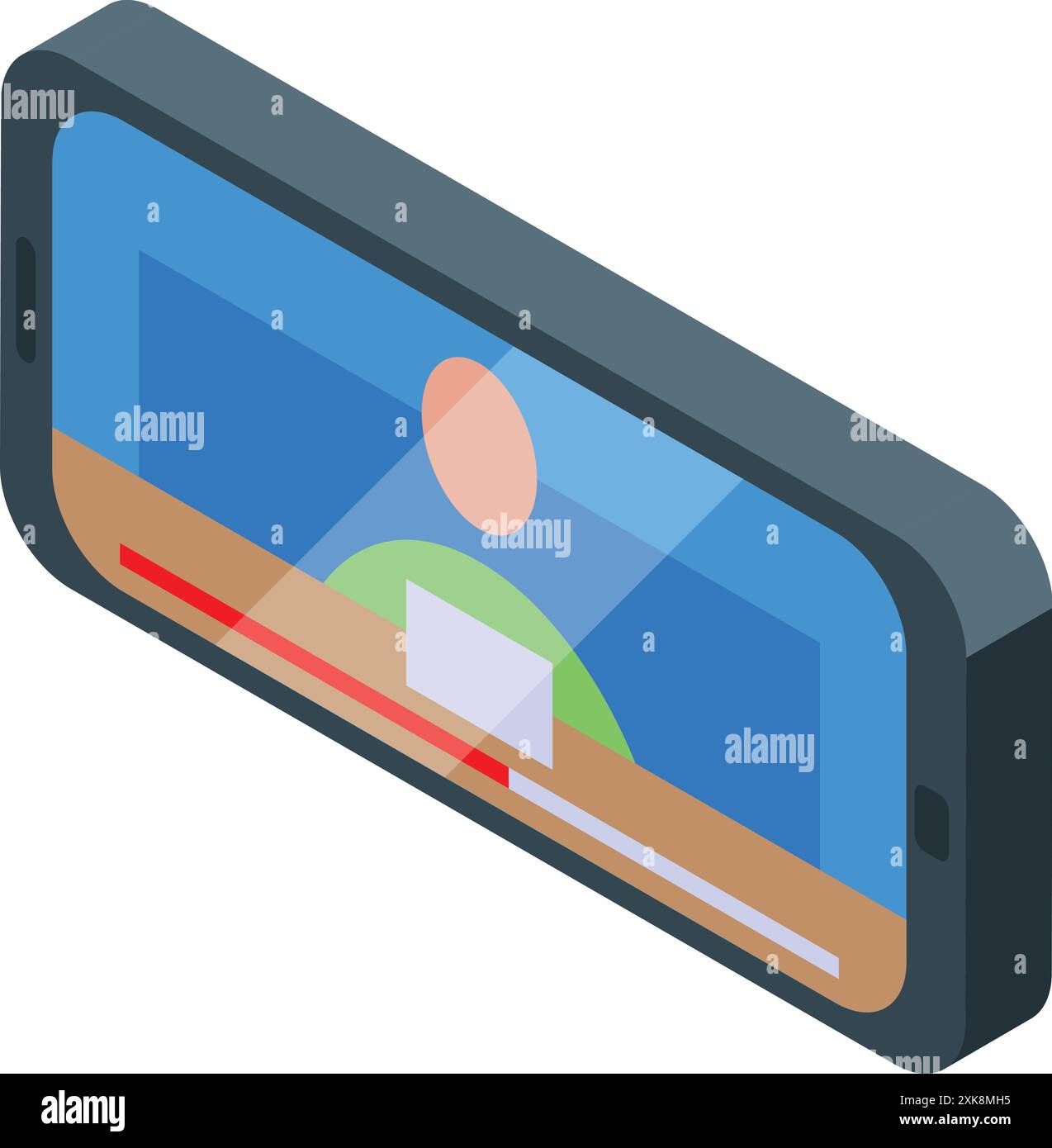 Smartphone is showing video player with male news anchor in isometric ...