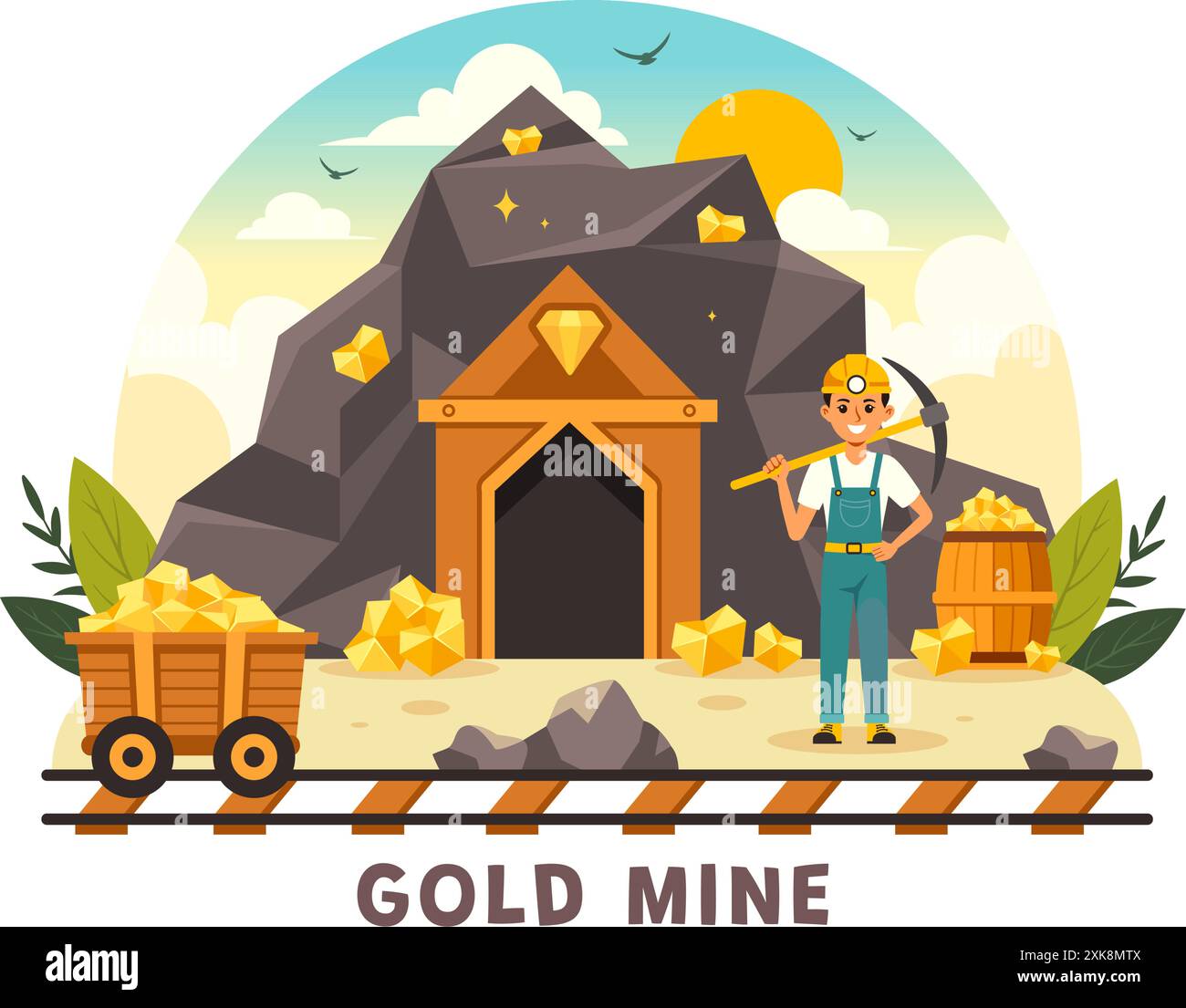 Gold Mine Vector Illustration with Mining Industry Activity Featuring ...