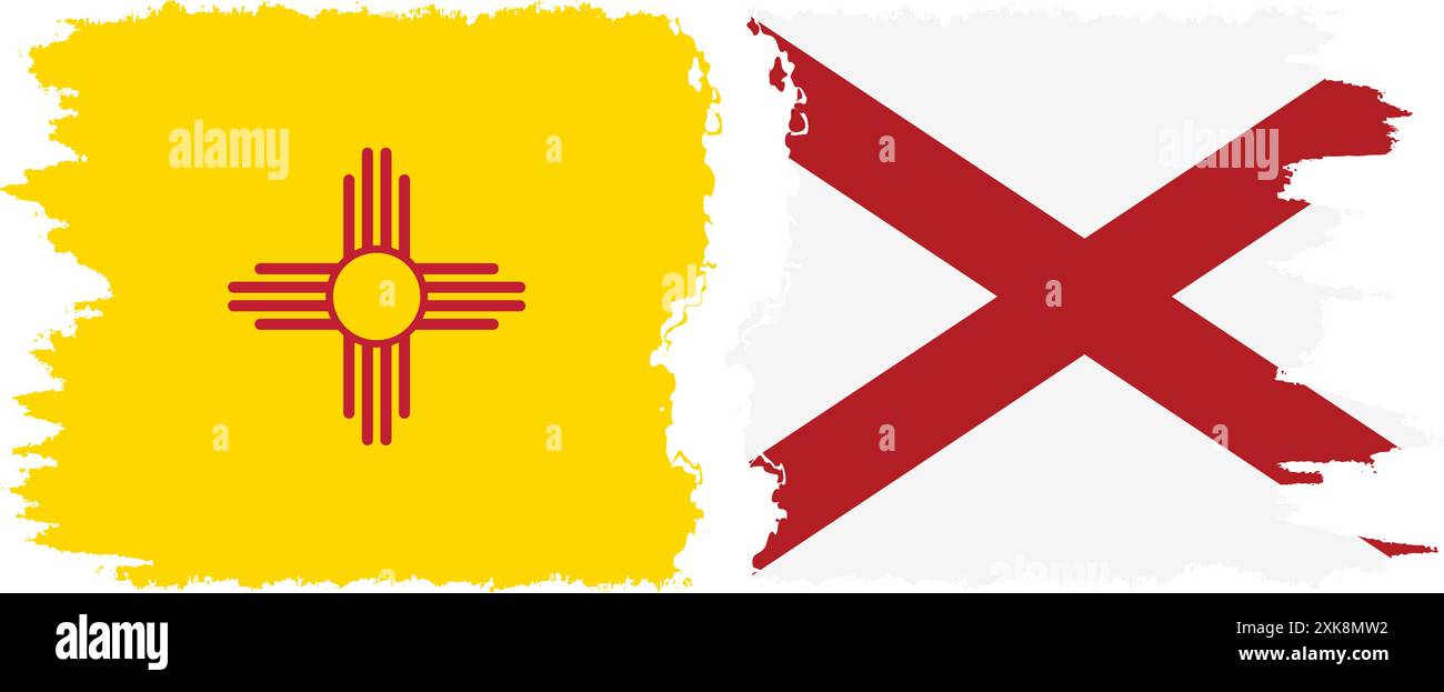 Alabama and New Mexico states grunge brush flags connection, vector ...