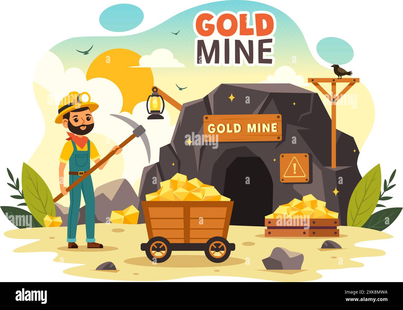 Gold Mine Vector Illustration with Mining Industry Activity Featuring ...