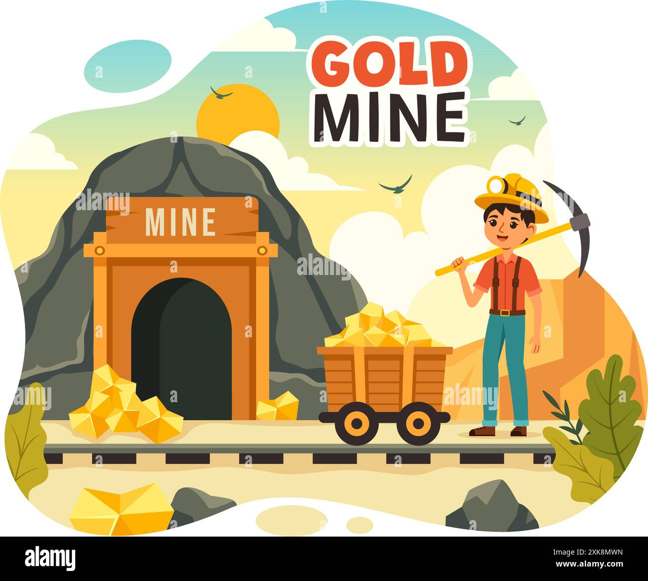 Gold Mine Vector Illustration with Mining Industry Activity Featuring ...