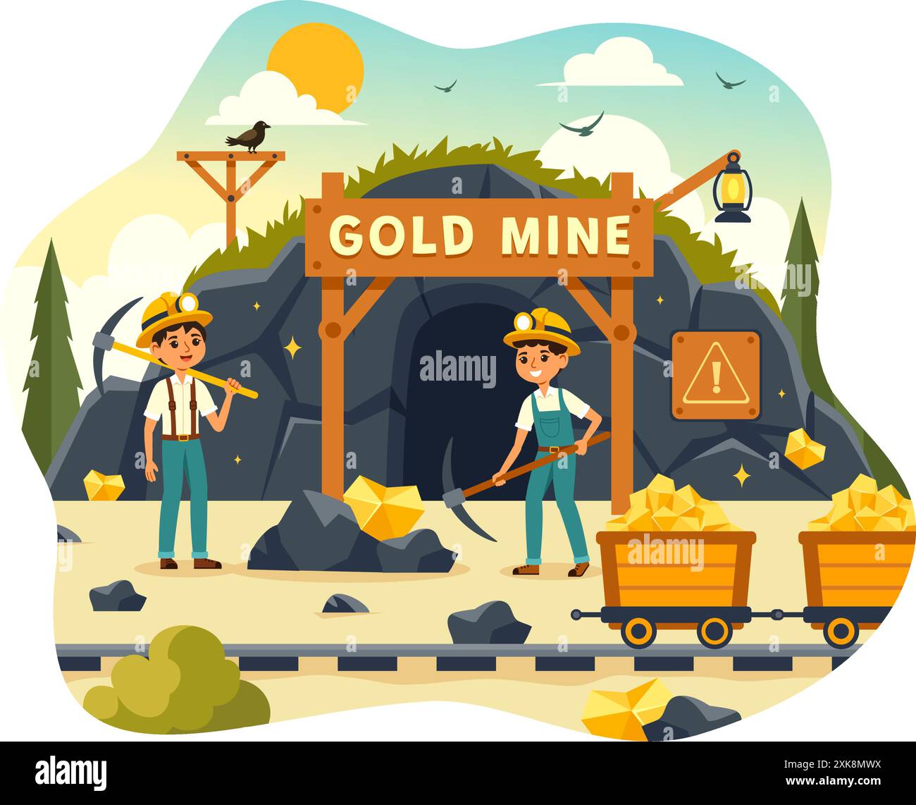 Gold Mine Vector Illustration with Mining Industry Activity Featuring ...