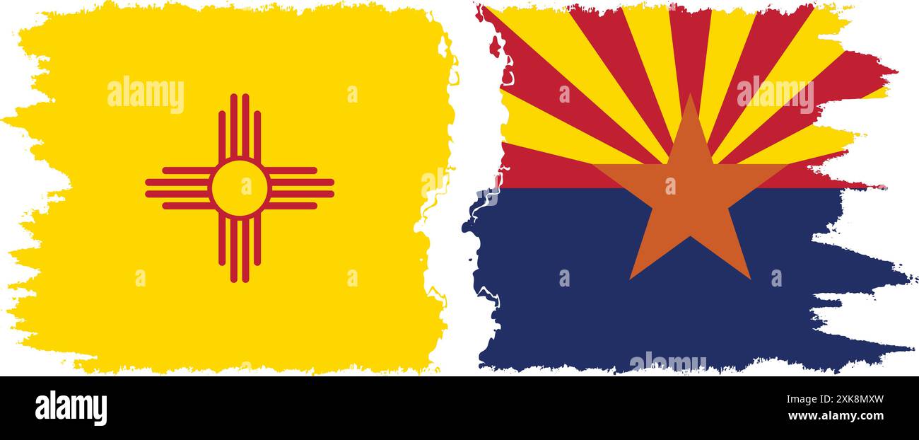 Arizona and New Mexico states grunge brush flags connection, vector ...