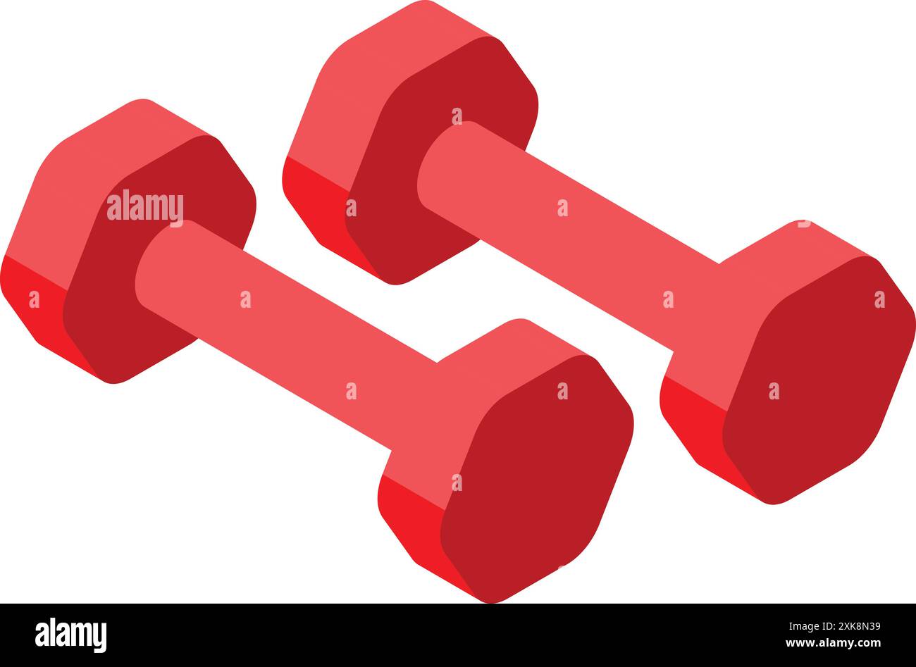 Pair of red dumbbells isometric illustration representing fitness ...