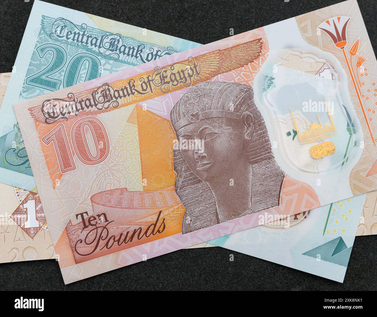 Eygpt 20, 10, and 1 pond currency note over black background Stock ...