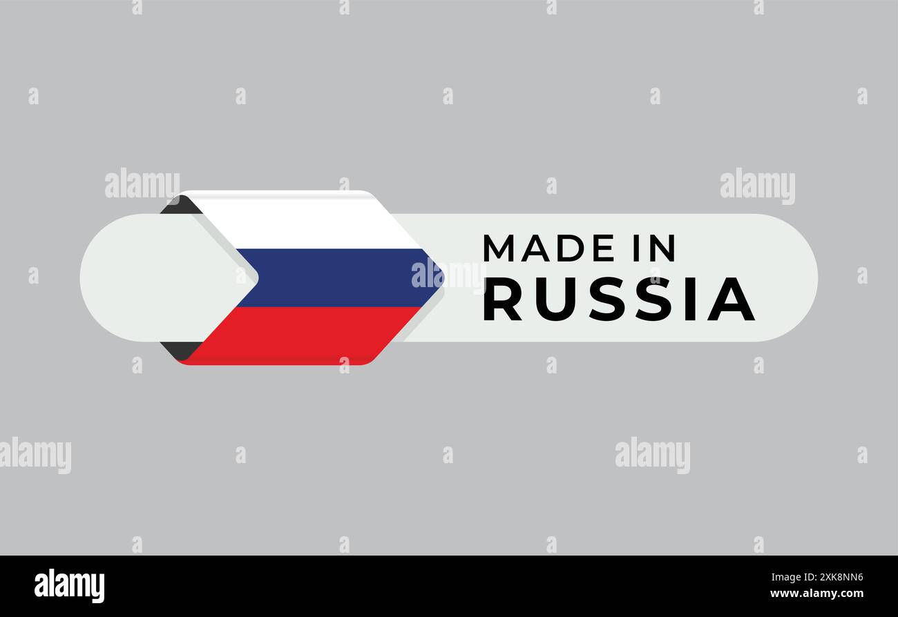 Made in Russia vector label with arrow flag icon and round frame. for ...