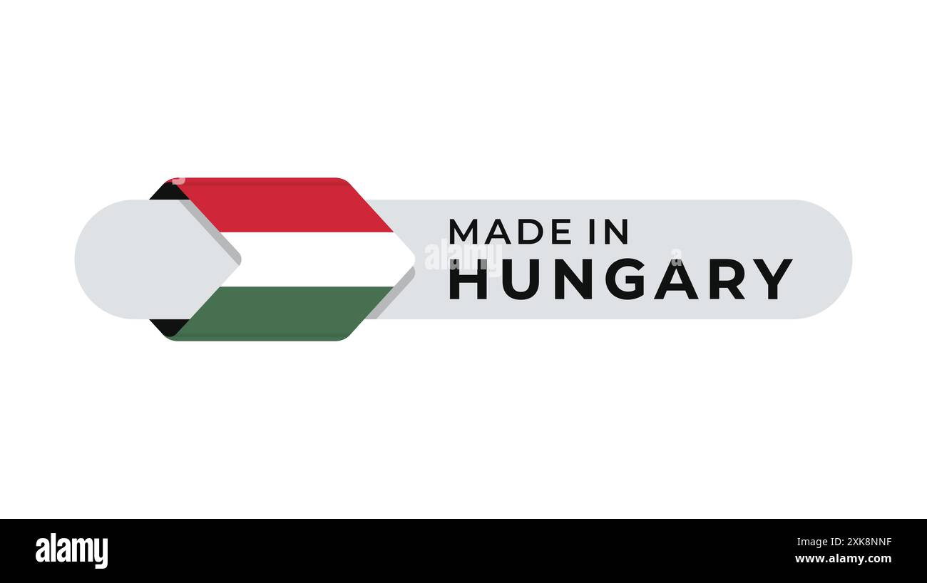 Made in Hungary vector label with arrow flag icon and round frame. for ...