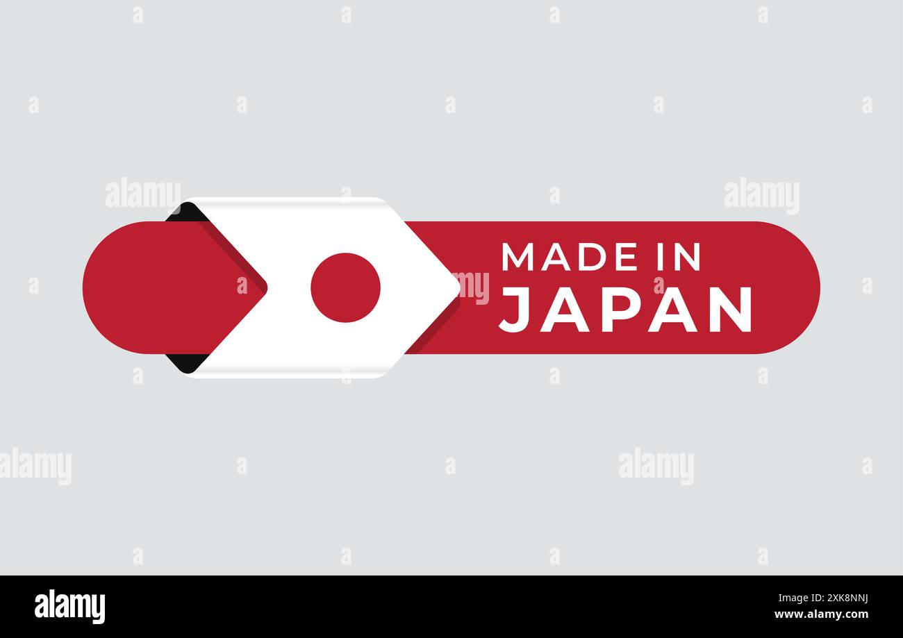 Made in Japan vector label with arrow flag icon and round. for logo ...